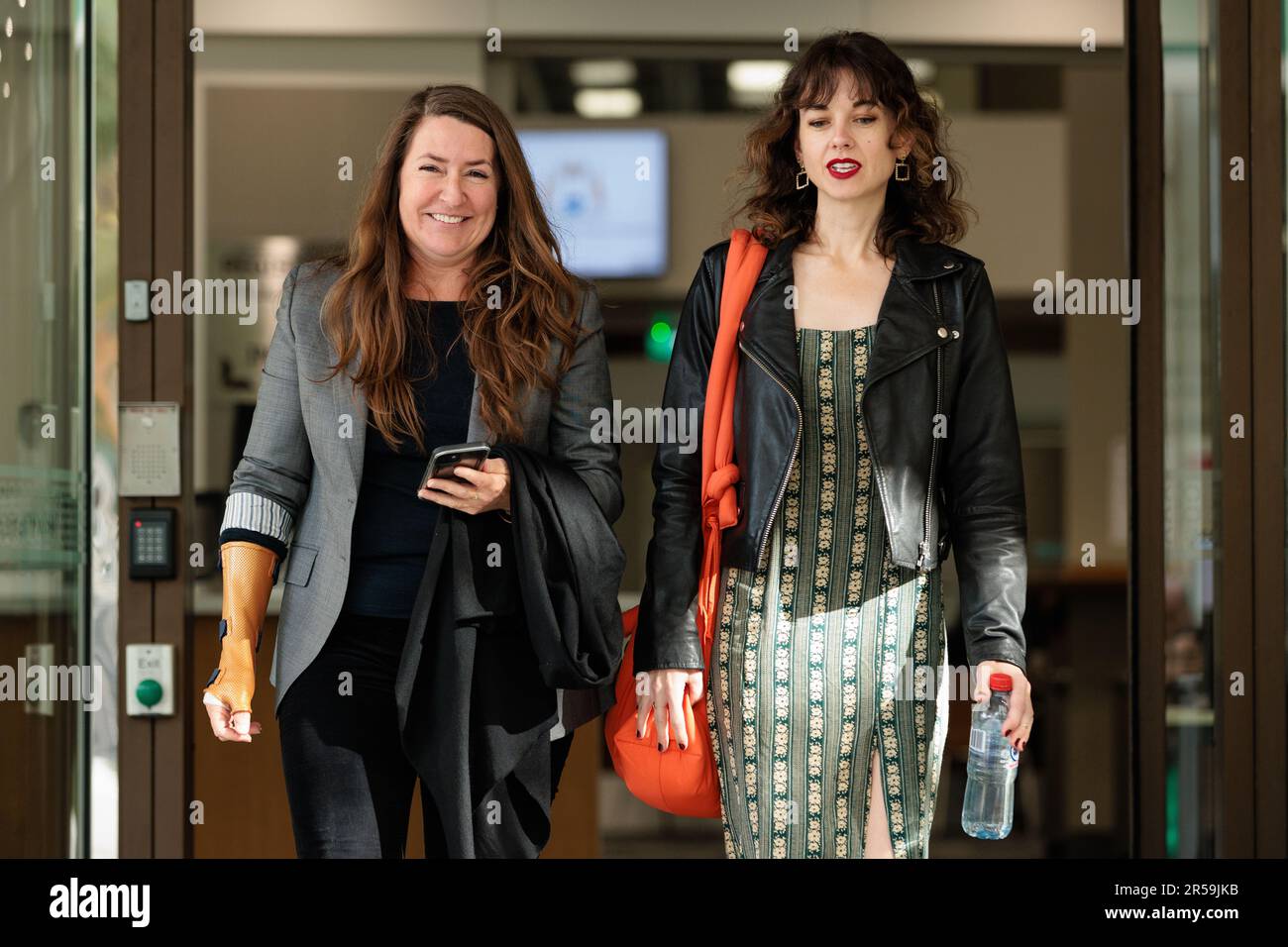 Kristen Morrissey (left) is seen leaving the Perth Magistrates Court ...