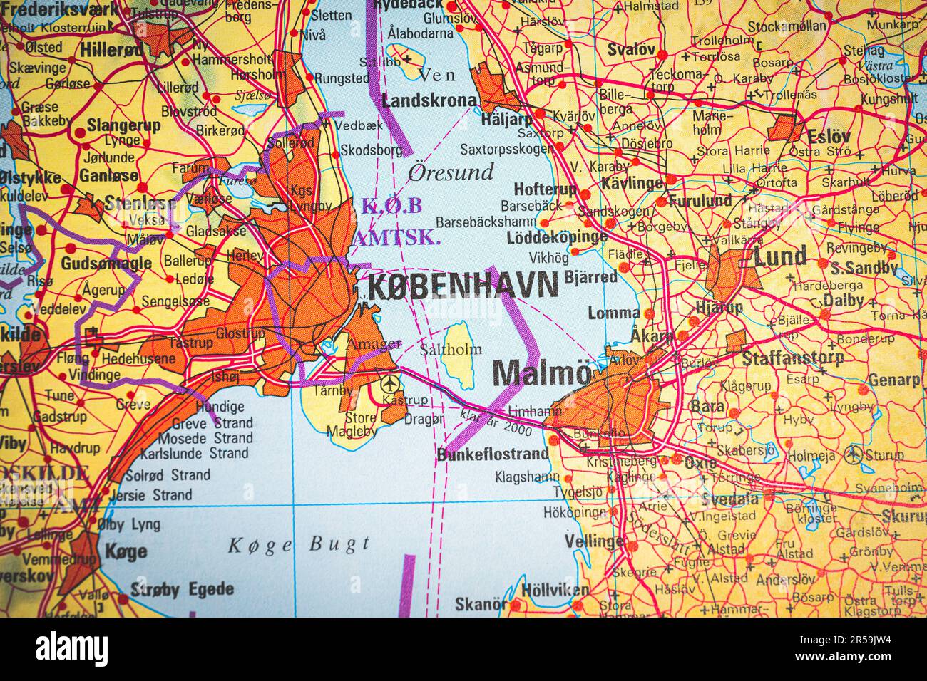 Atlas map of Copenhagen and Malmö Stock Photo - Alamy