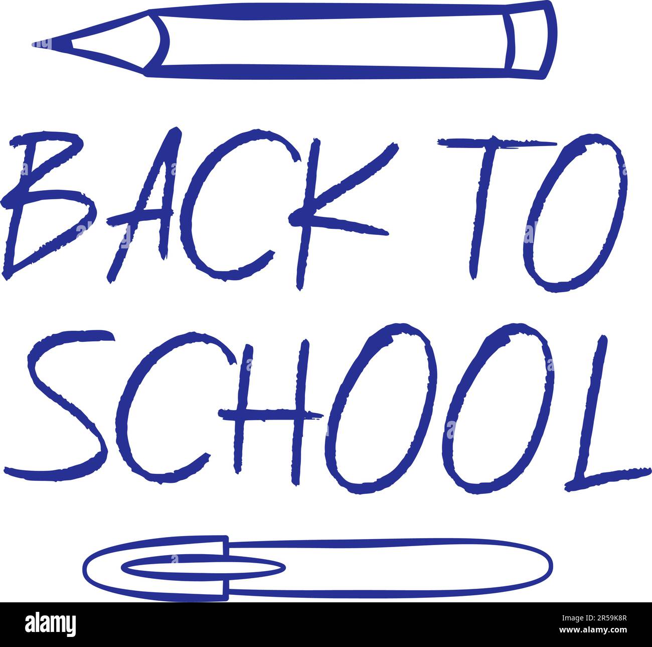 Back to school lettering with a pencil and a pen. Vector illustration ...