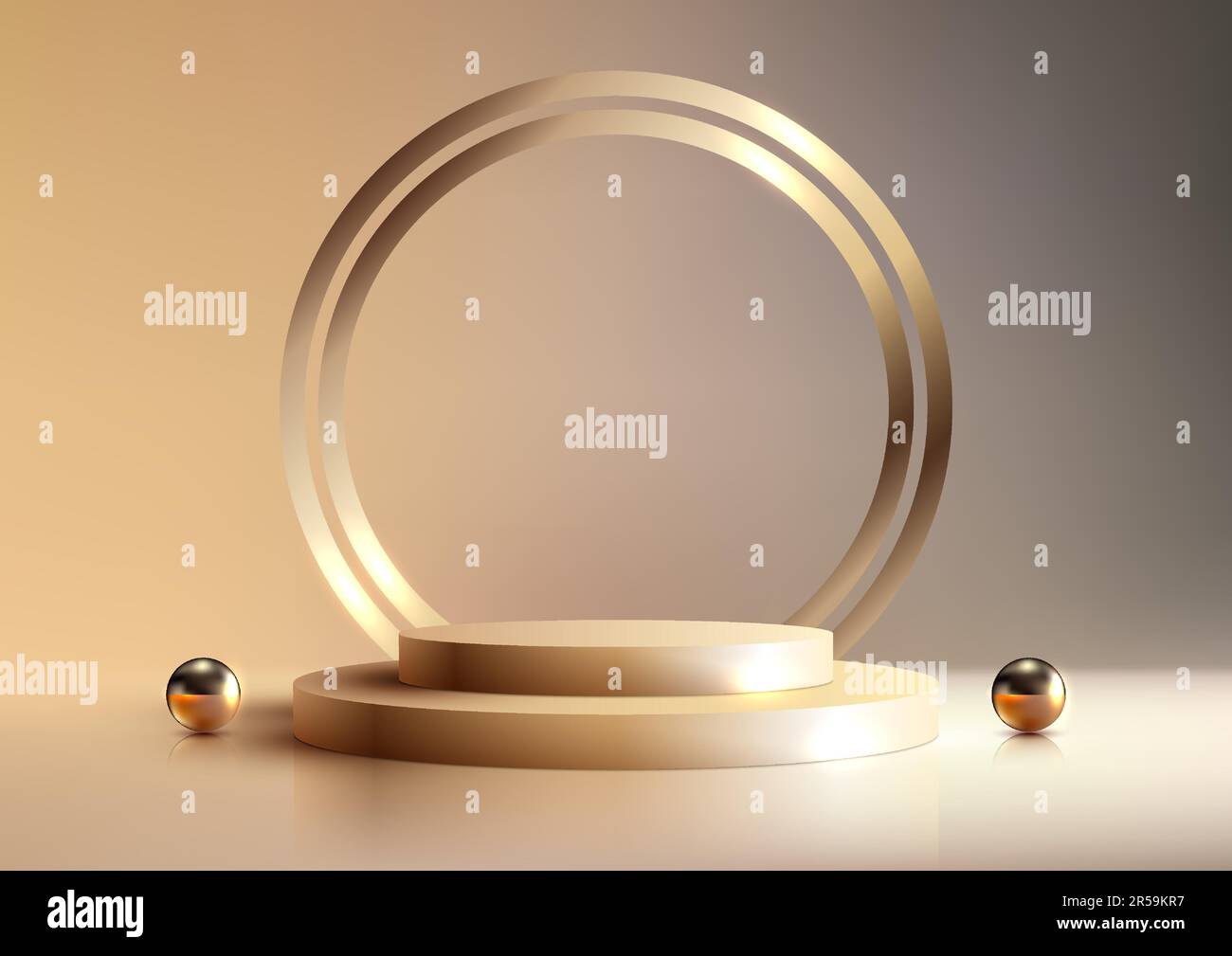 3D realistic empty golden podium with gold circle backdrop decoration ...