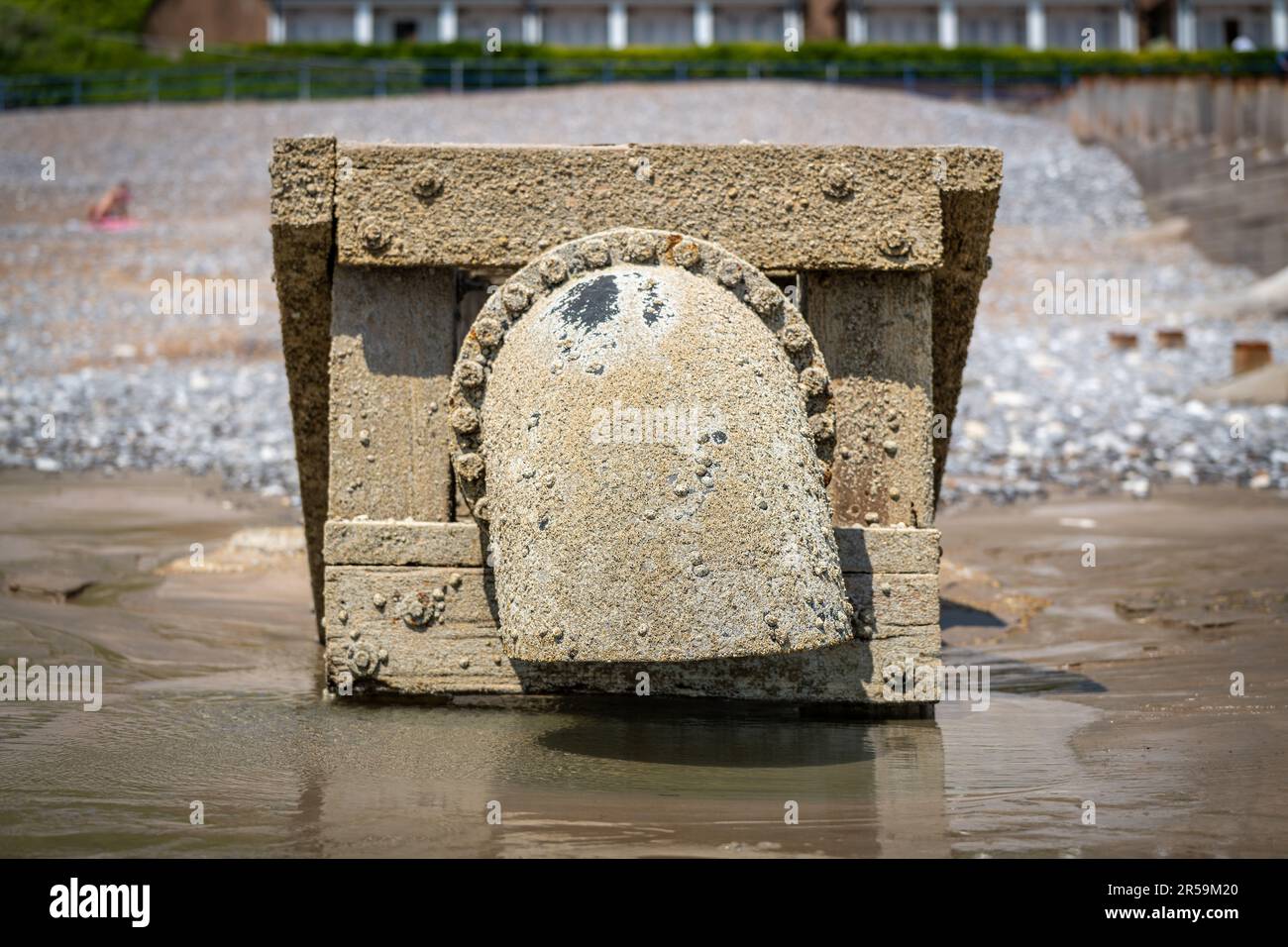 Sewage overflow drain outlet on the beach at Eastbourne, East Sussex ...