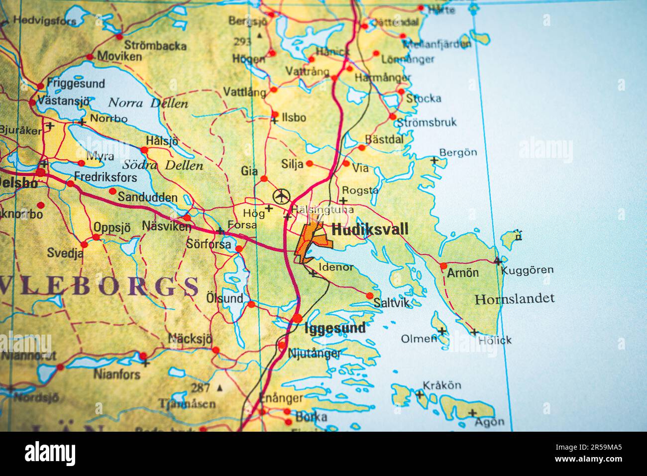 Atlas map of Hudiksvall in Sweden Stock Photo - Alamy