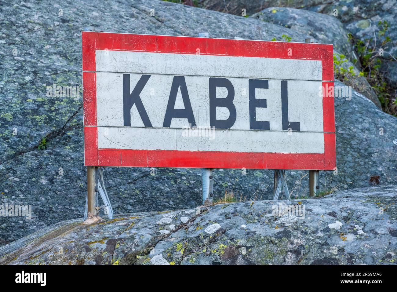 Sea cable warning sign by the sea Stock Photo - Alamy