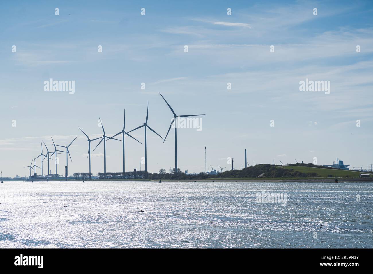 Maasvlakte Rotterdam - location of a wind farm full of wind turbines ...
