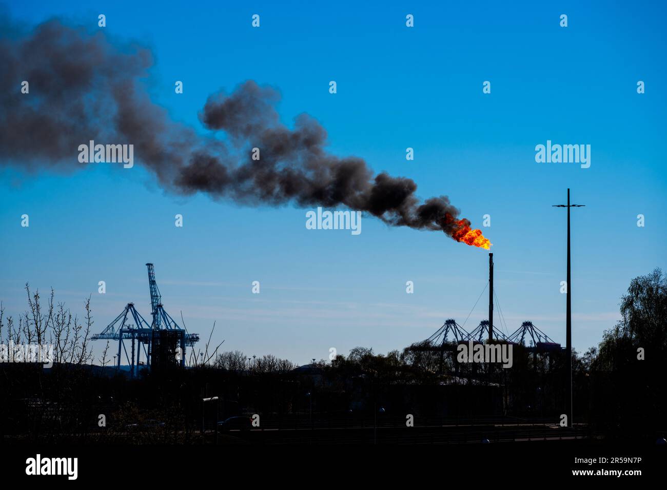 Large gas flare at an oil refinery Stock Photo - Alamy