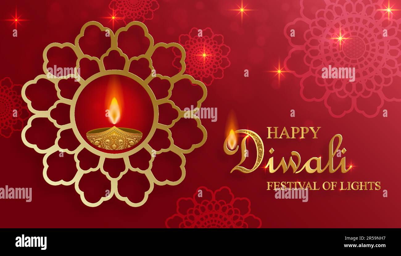 Diya lamp with fire lighting for Diwali, Deepavali or Dipavali, the ...