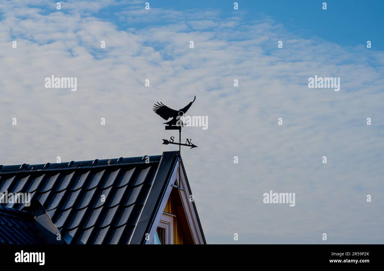 Wind vane shaped as a soaring eagle on top of a roof Stock Photo - Alamy