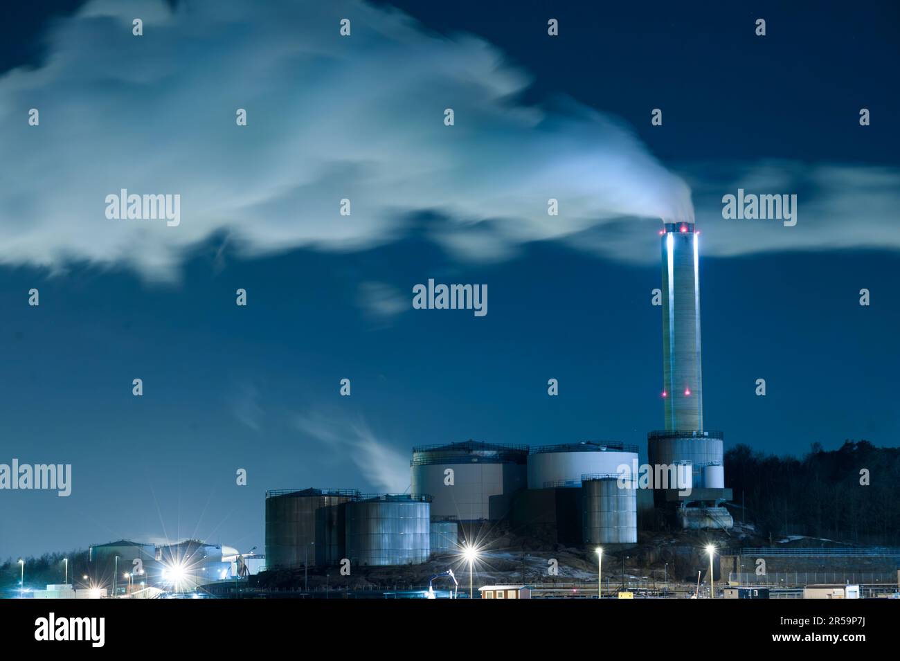 Long exposure photo of steam drifting from industrial funnels Stock ...
