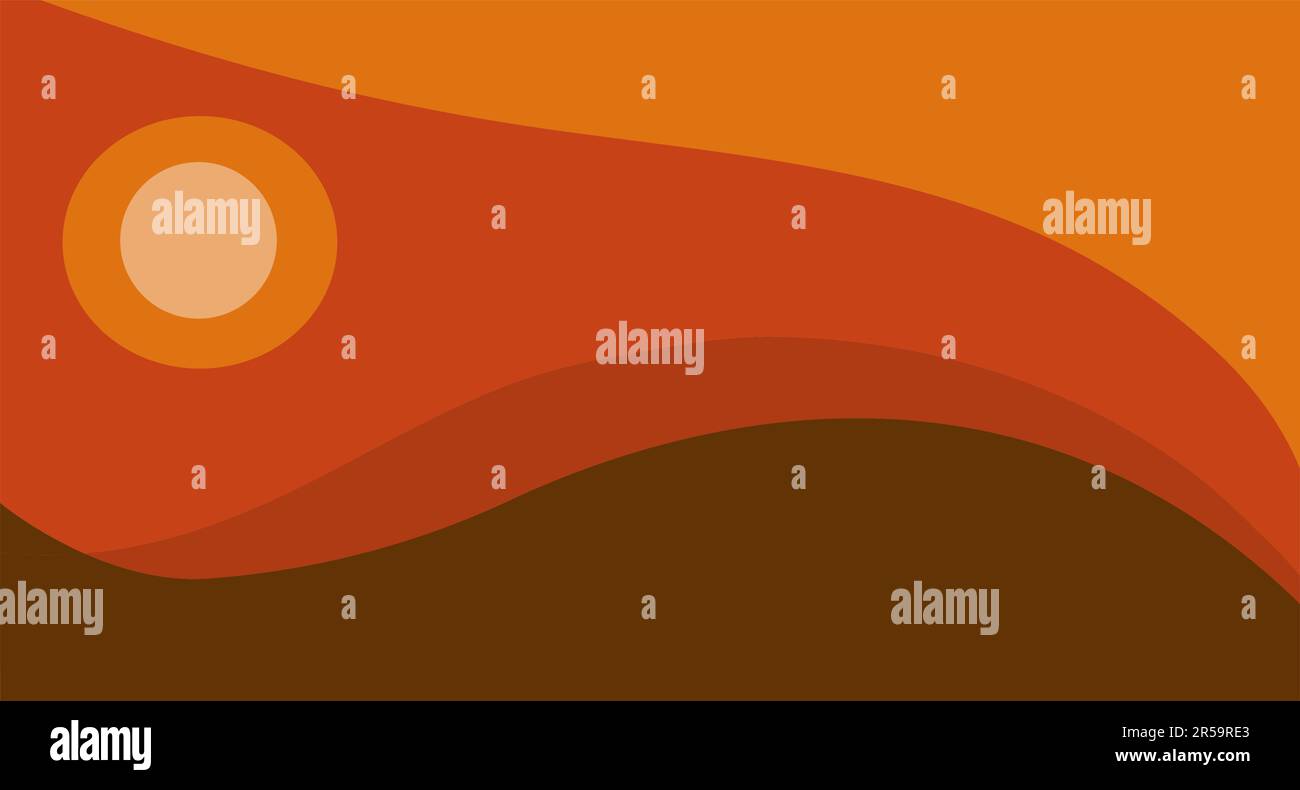 Orange, red and brown background landscape image with a sun or moon ...
