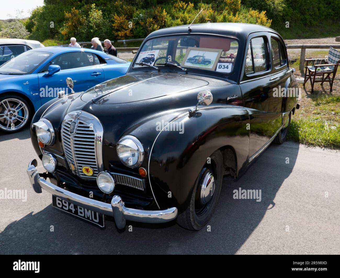 Three-quarters front view of a Black, 1955, Austin A40 1.2 Somerset on ...