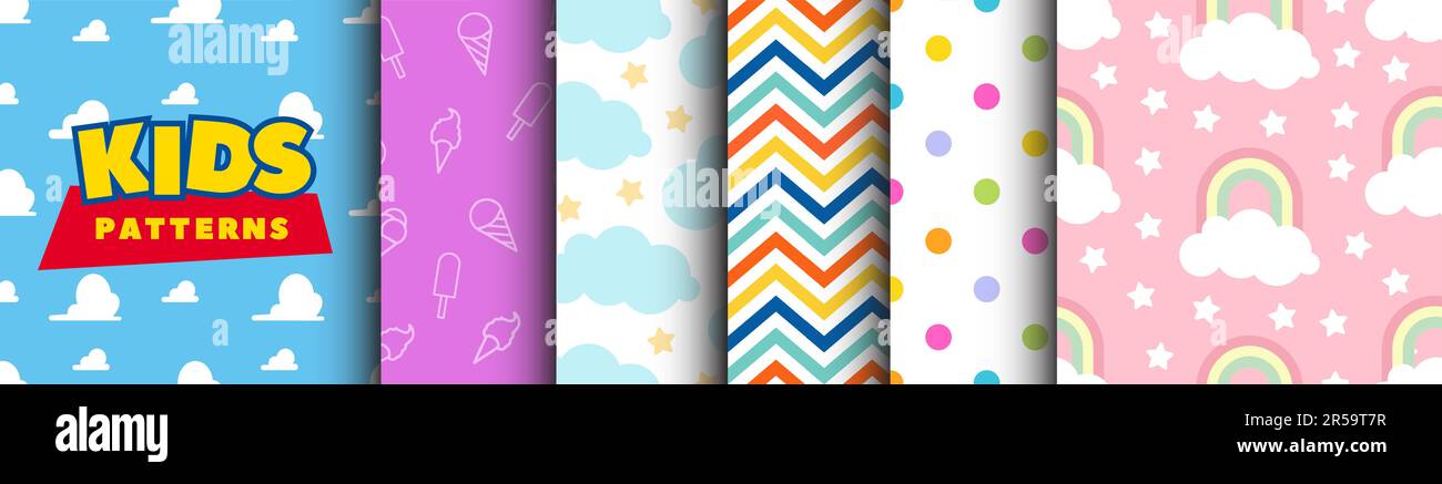 Kids Room Seamless Pattern Collection. Children Bedroom Wallpaper Set ...