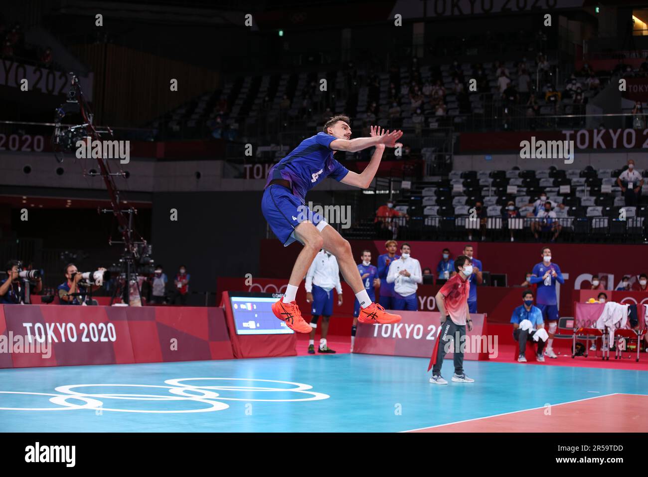 AUG 7, 2021 - Tokyo, Japan: Jean PATRY #4 of Team France serves in the ...