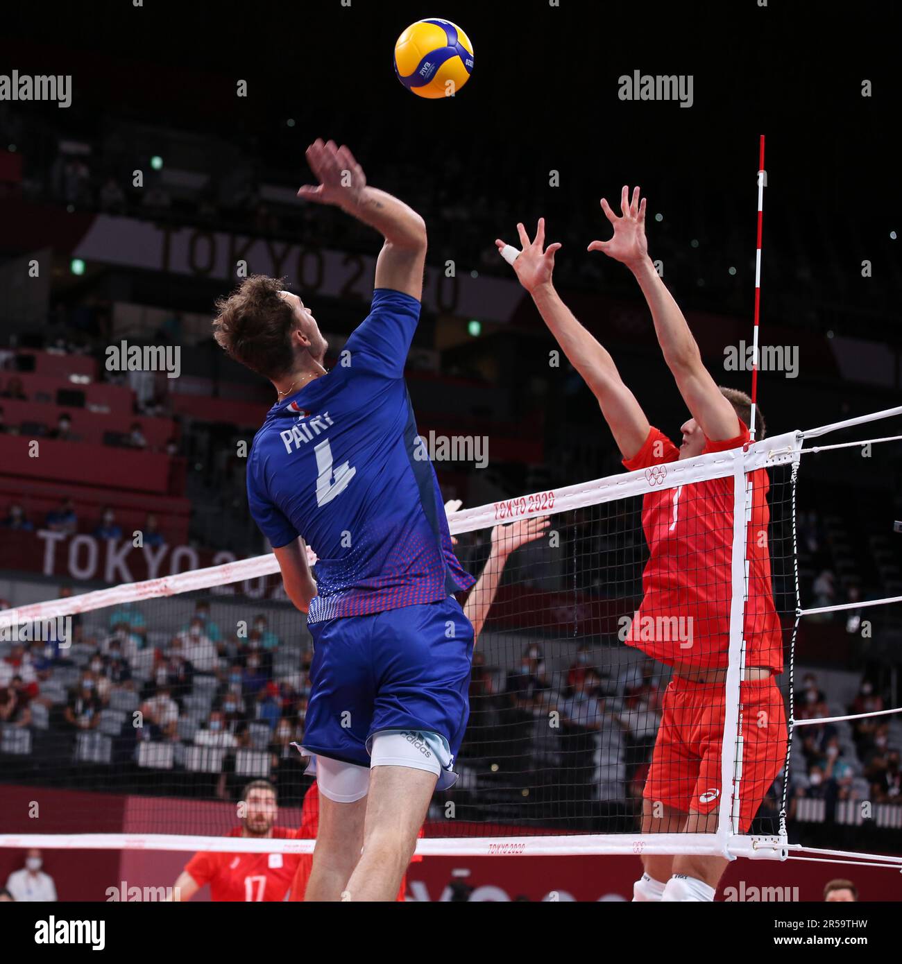 AUG 7, 2021 - Tokyo, Japan: Jean PATRY #4 of Team France attacks in the ...