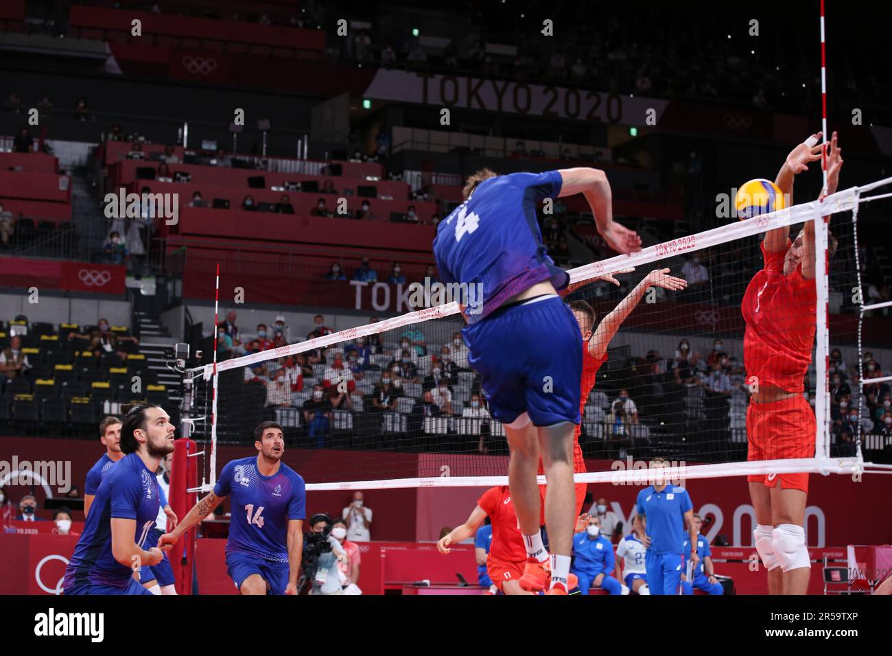 AUG 7, 2021 - Tokyo, Japan: Jean PATRY #4 of Team France attacks in the ...