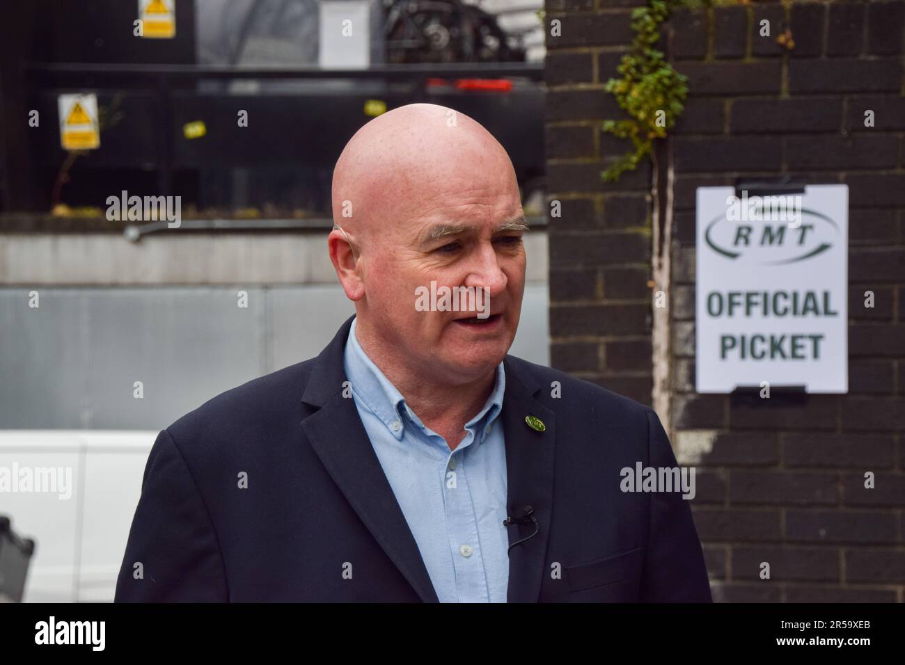 London, UK. 2nd June 2023. RMT General Secretary Mick Lynch gives an ...