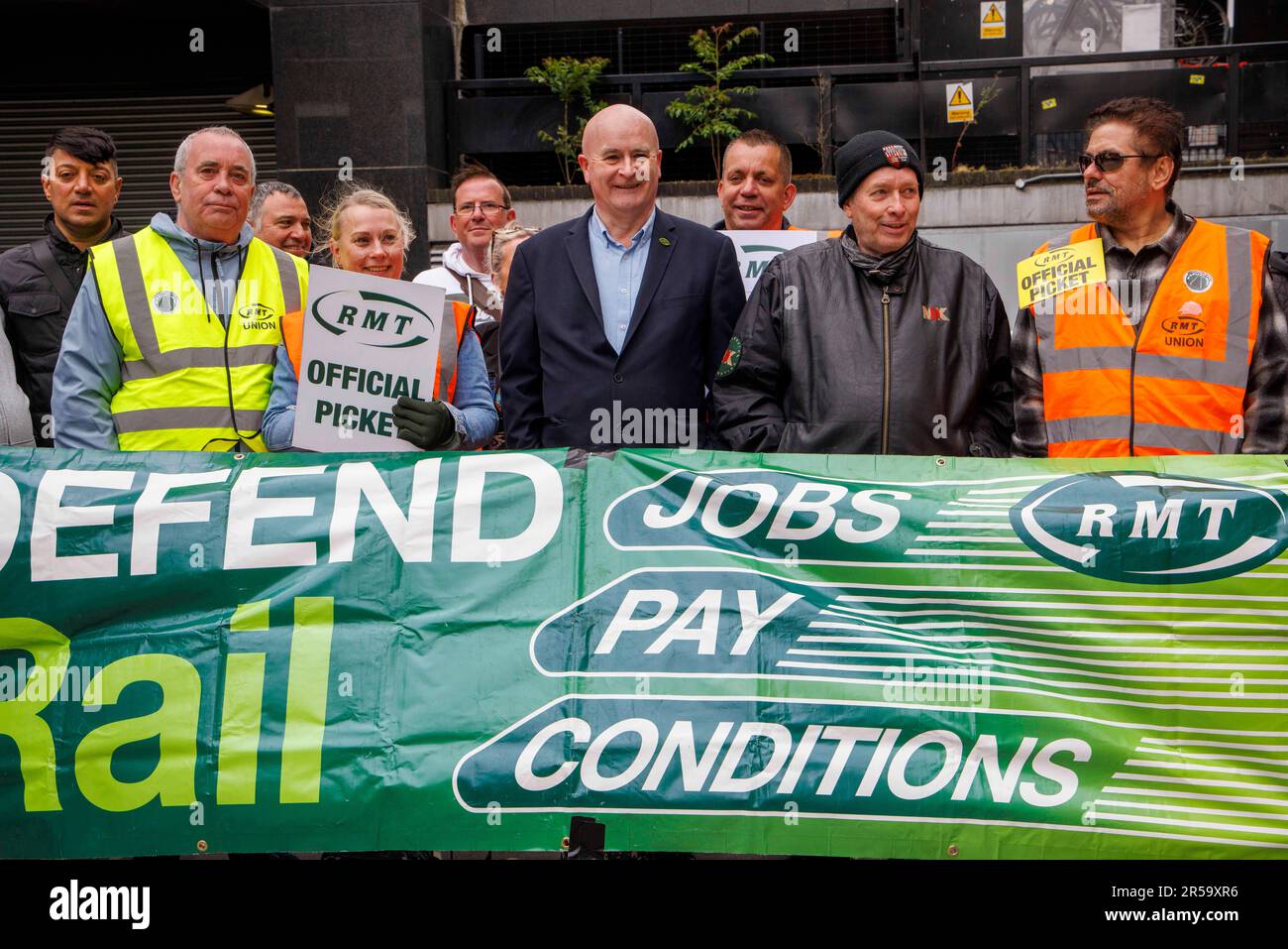 London, UK. 2nd June, 2023. Members of the RMT Union on the picket line ...