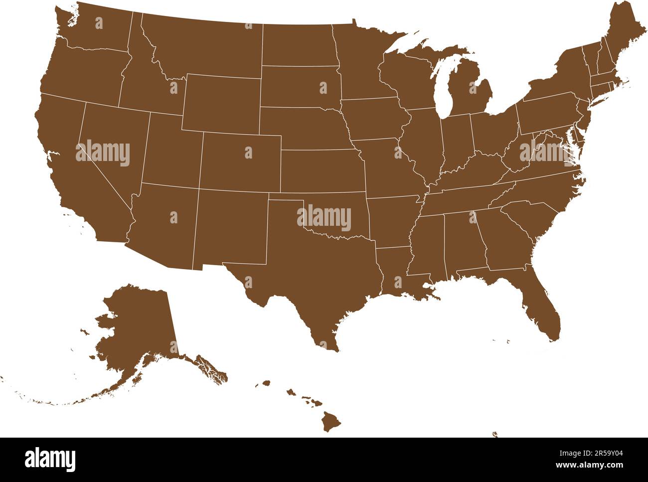 BROWN CMYK color map of USA with federal states borders Stock Vector ...