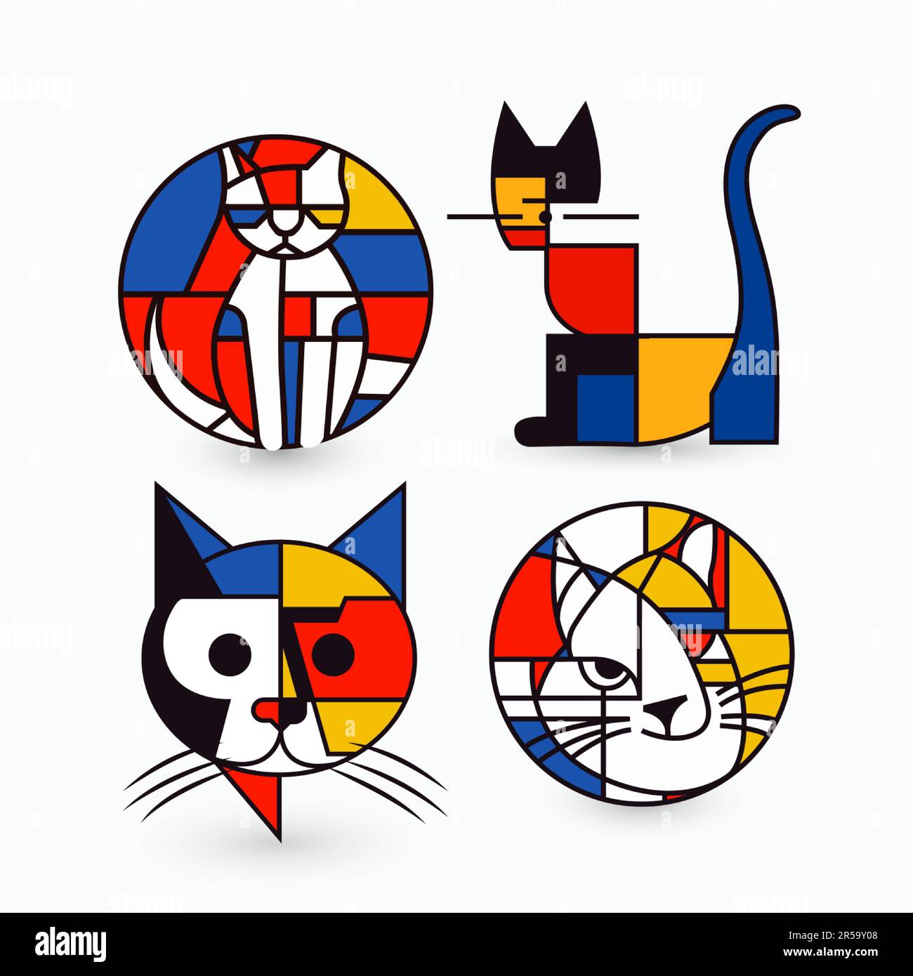 Abstract Cat Mascot Collection - Geometric Style Logos for Art and ...