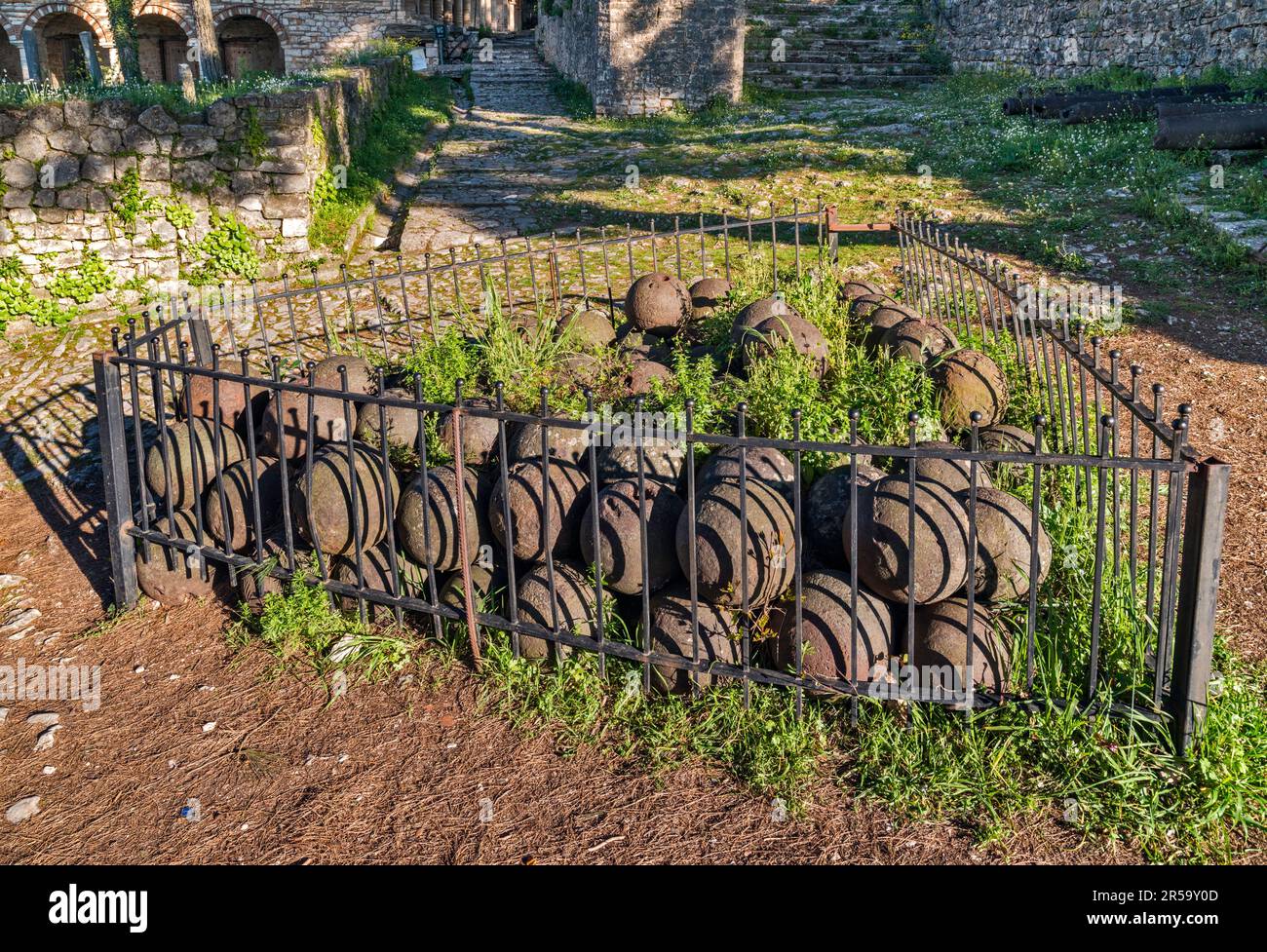 Metal cannon balls displayed at Its Kale, Ottoman citadel in Ioannina ...