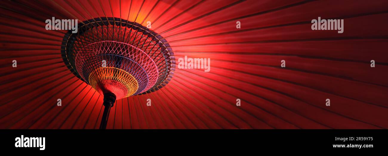 Wagasa, red japanese traditional umbrella panoramic abstract background ...