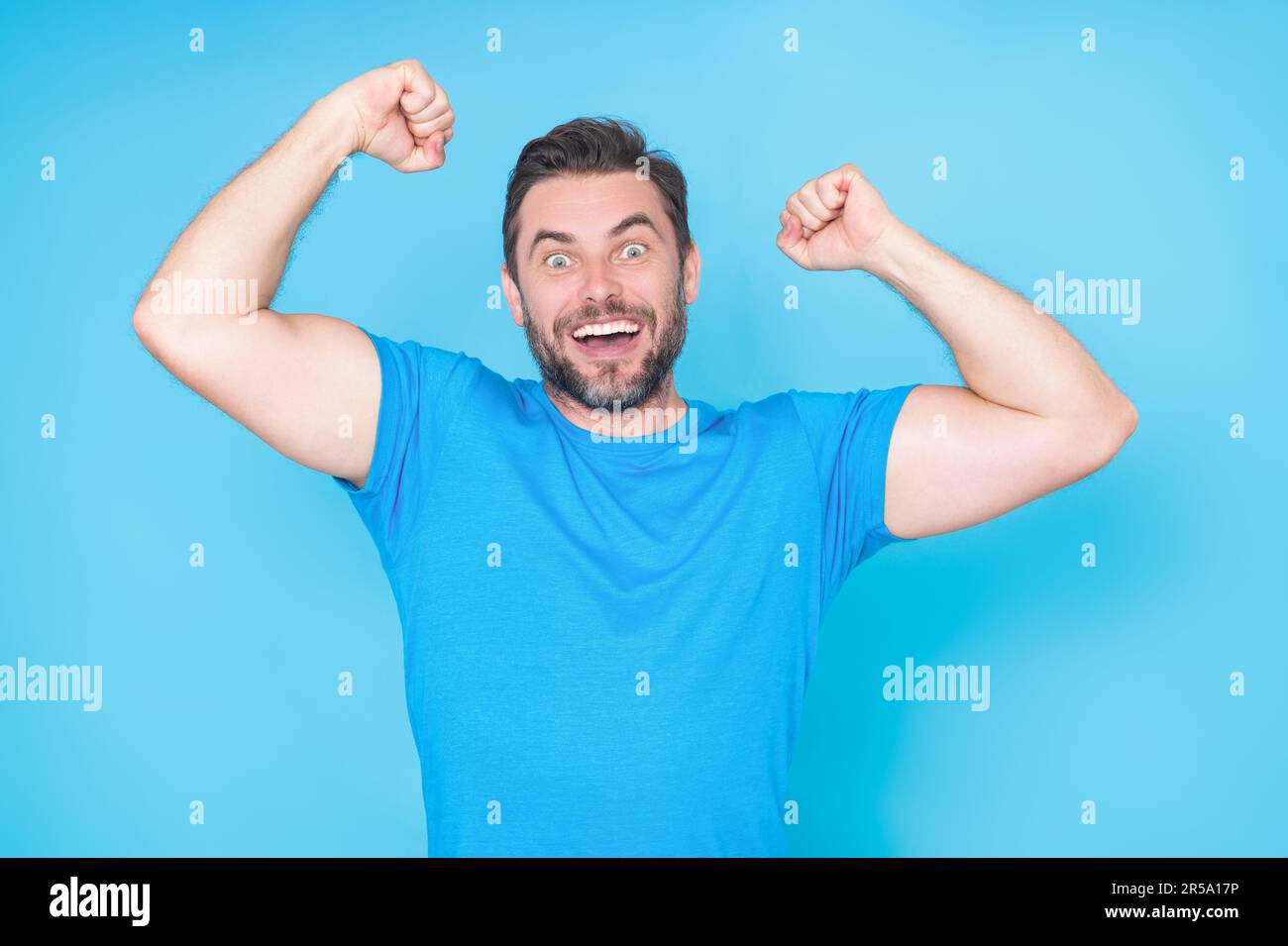 Portrait of excited man. Wow, it's unbelievable. Excited man with ...