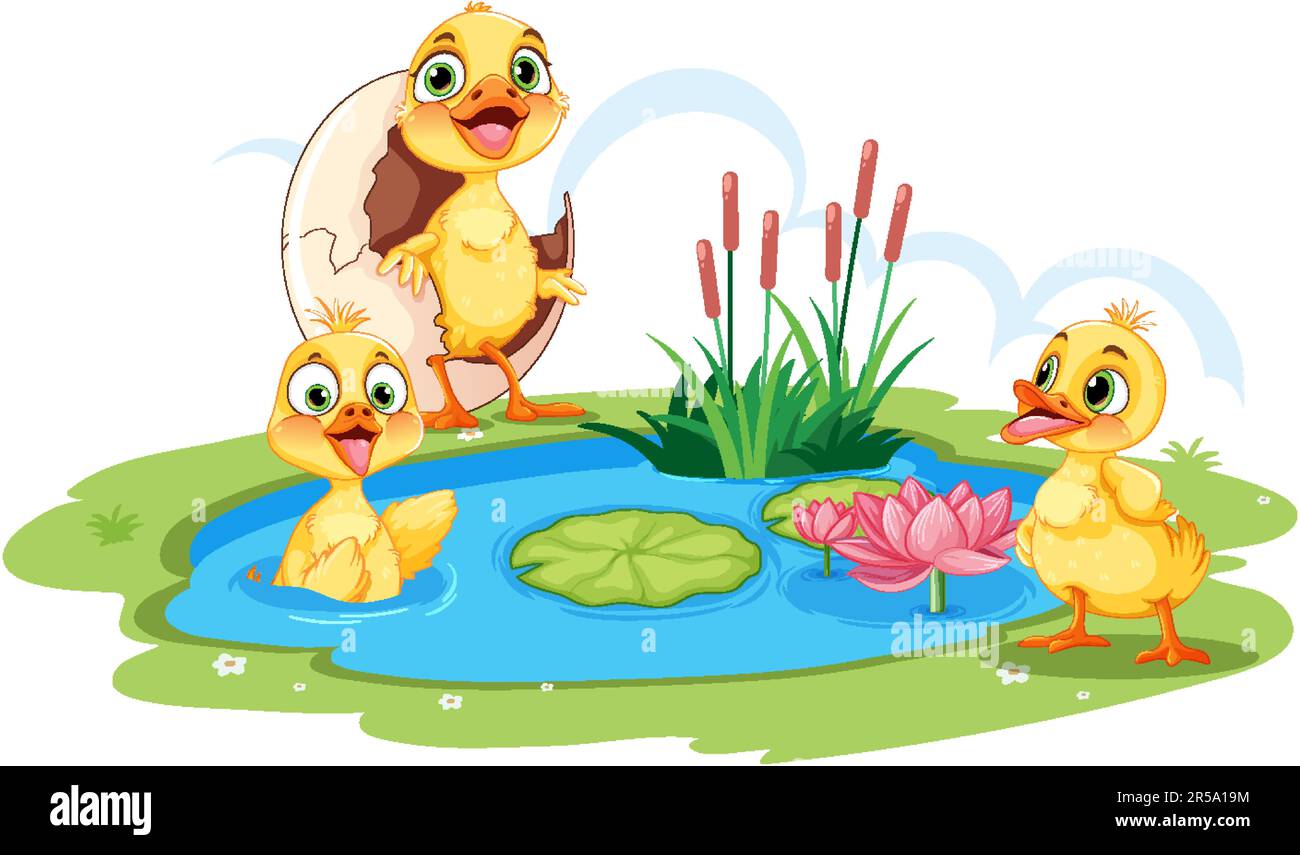 Cute Ducks in the Pond illustration Stock Vector Image & Art - Alamy