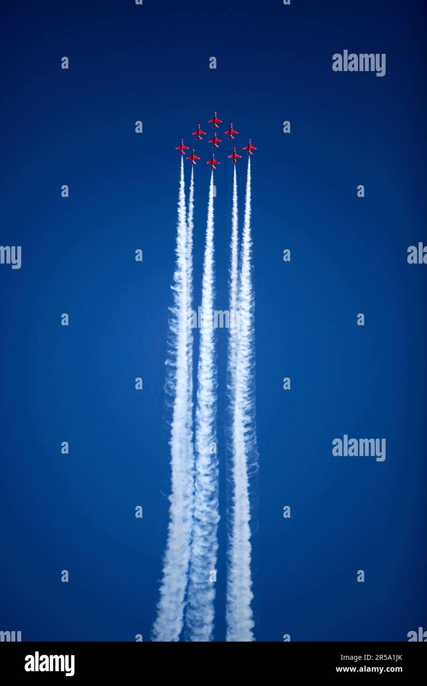 The Royal Air Force Aerobatic Team, The Red Arrows, go through their ...