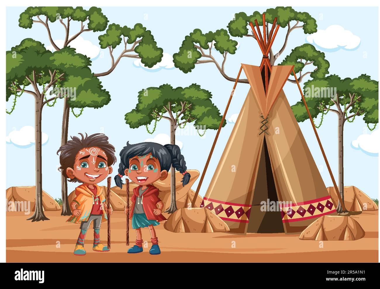 Indigenous Kids Cartoon Character illustration Stock Vector Image & Art ...