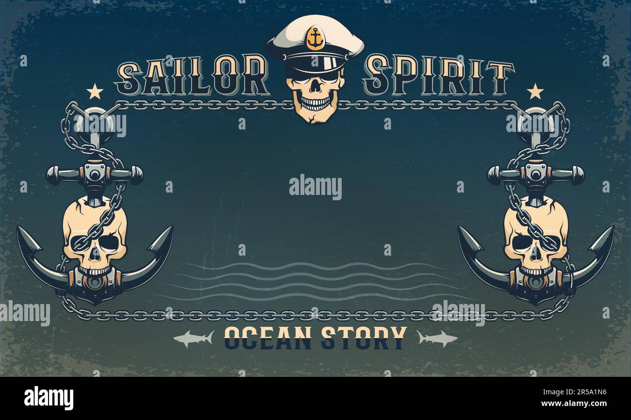 Pirate Maritime vintage poster with skulls and anchors Stock Vector ...