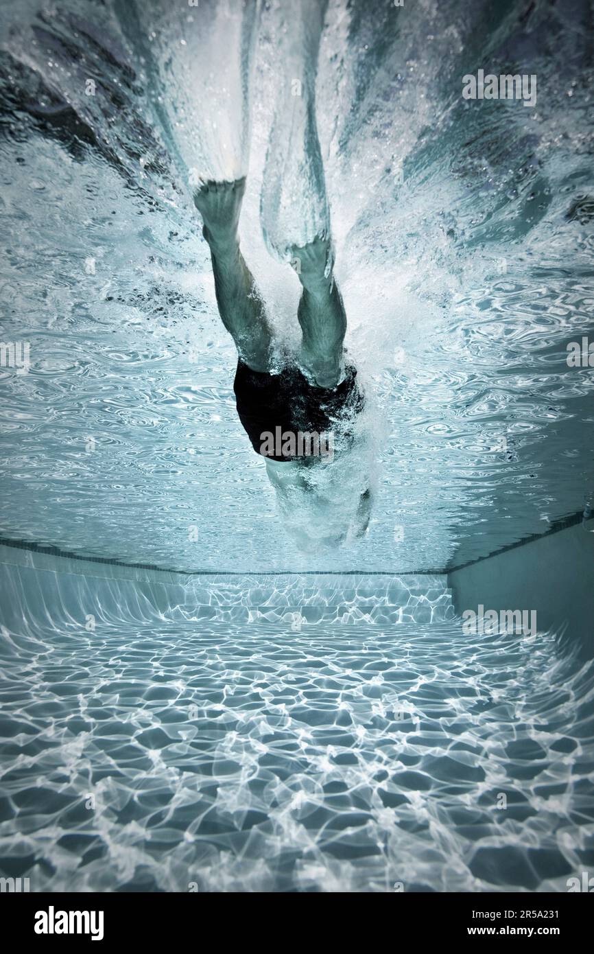 A man dives into a pool to swim laps Stock Photo - Alamy