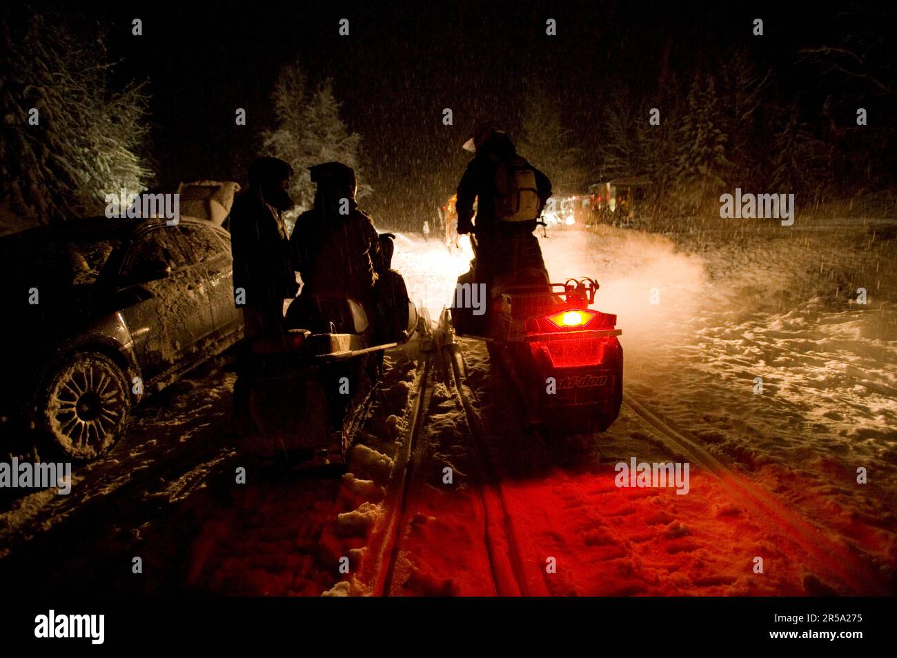 Snowmobiling at night in BC, Canada Stock Photo - Alamy