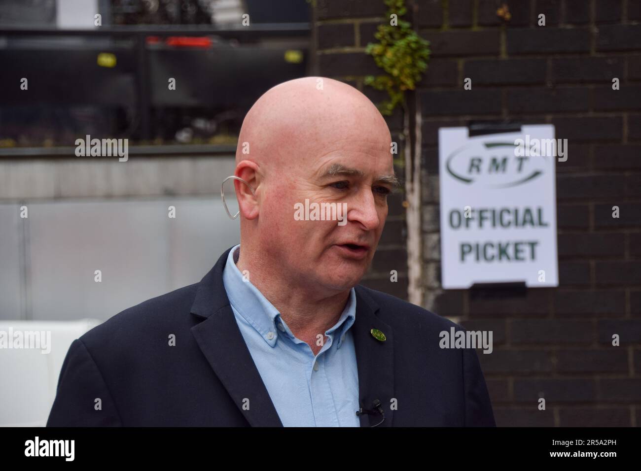 London, UK. 2nd June 2023. RMT General Secretary Mick Lynch gives an ...