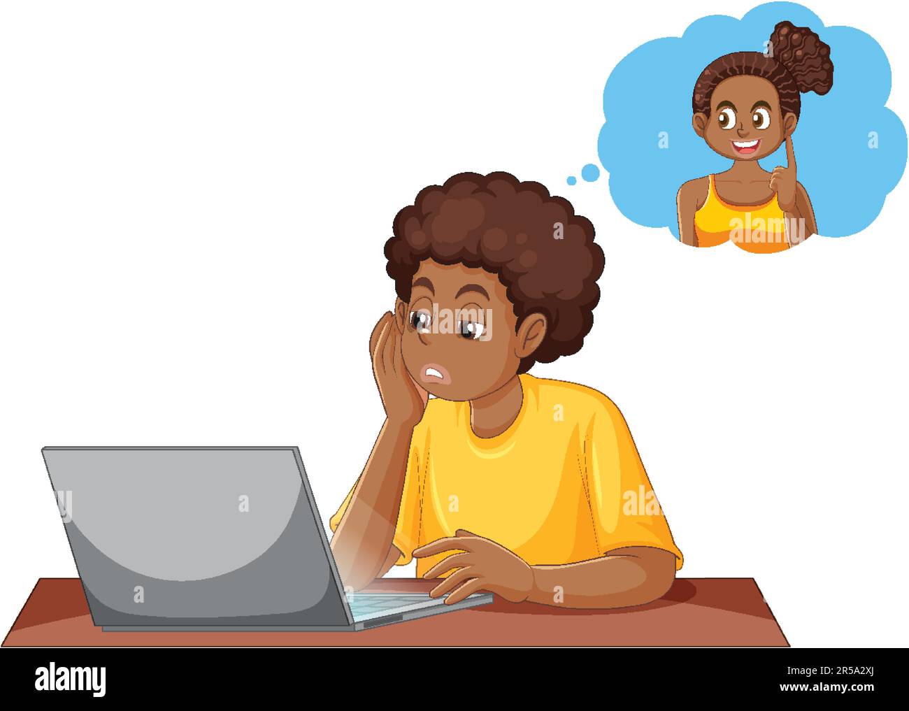 A male youth character waiting for the reply of a female conversation ...