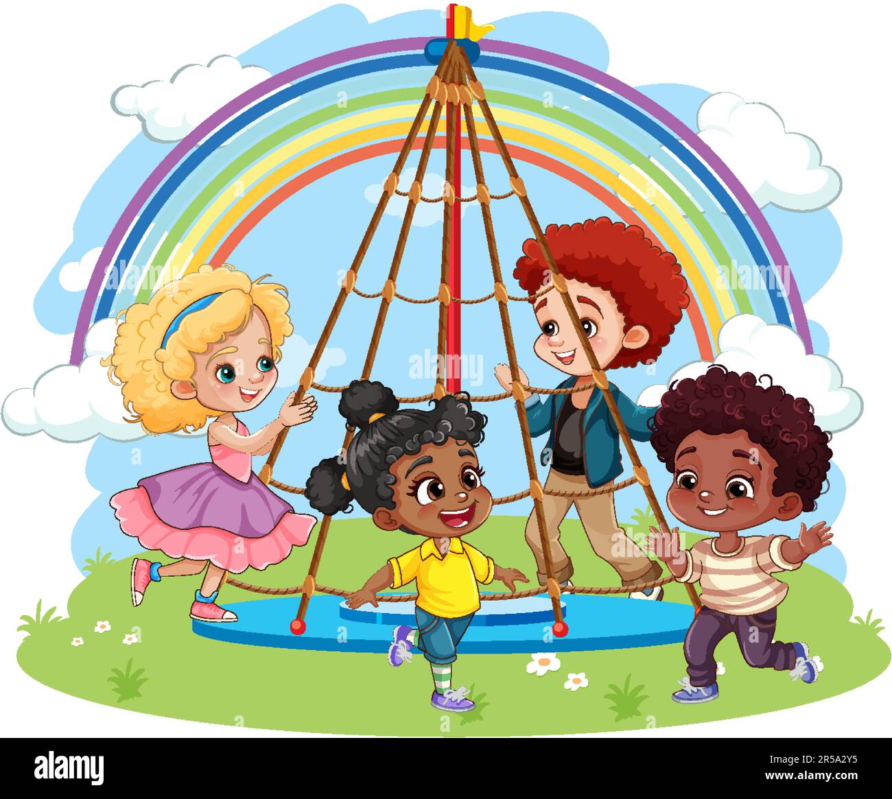 Children with different race playing at the playground illustration ...