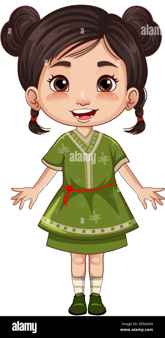 Chinese girl cartoon character in traditional outfit illustration Stock ...