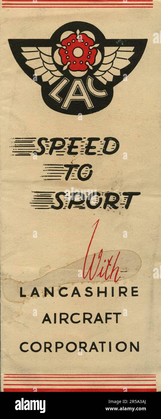 Advertisement card of Lancashire Aircraft Corporation: Speed To Sport ...