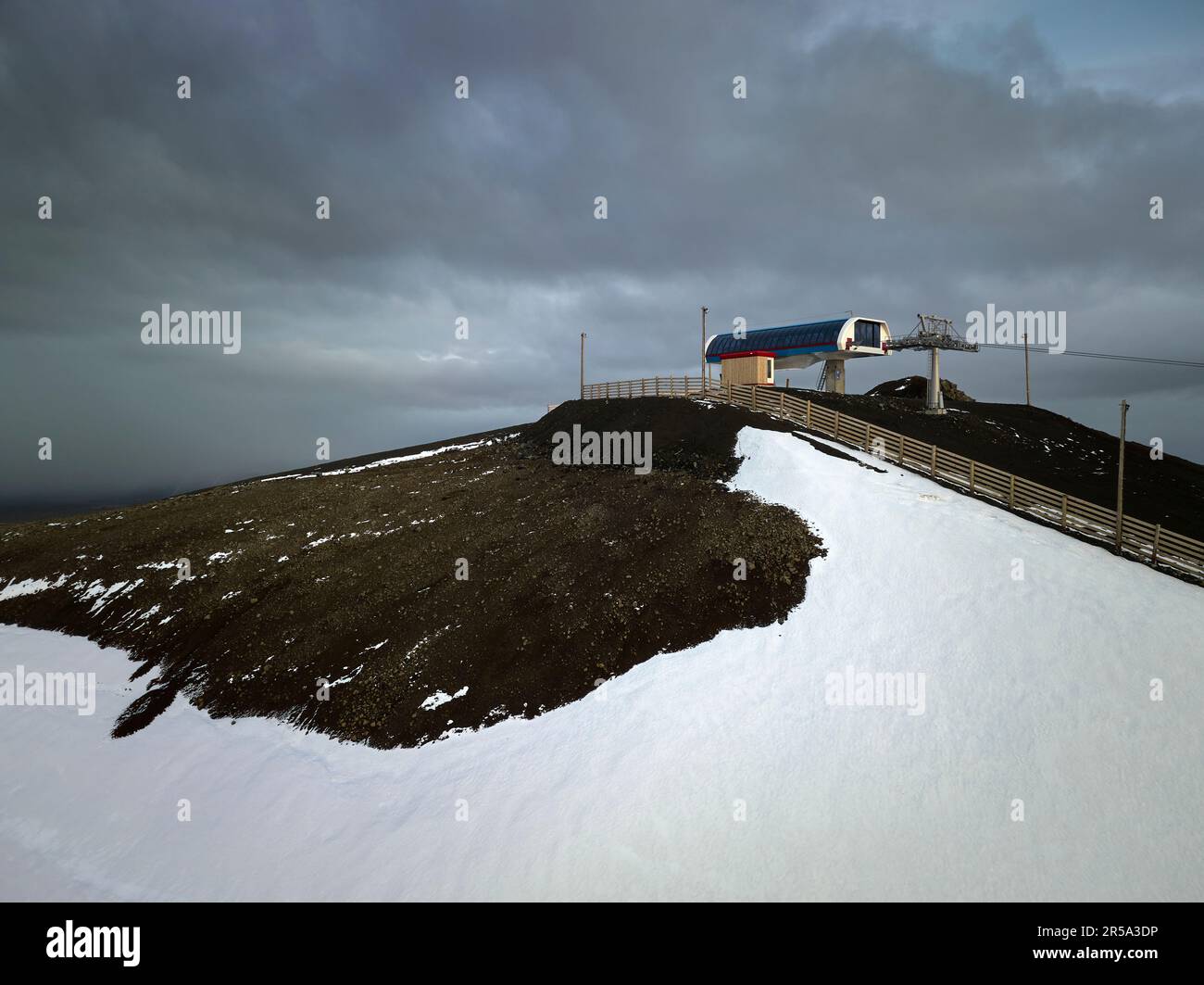 Funicular located on snowy mountain slope Stock Photo - Alamy