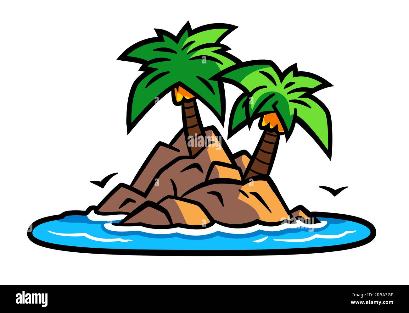 Palm tree on the island emblem. Two palms on rocky island sign Stock ...