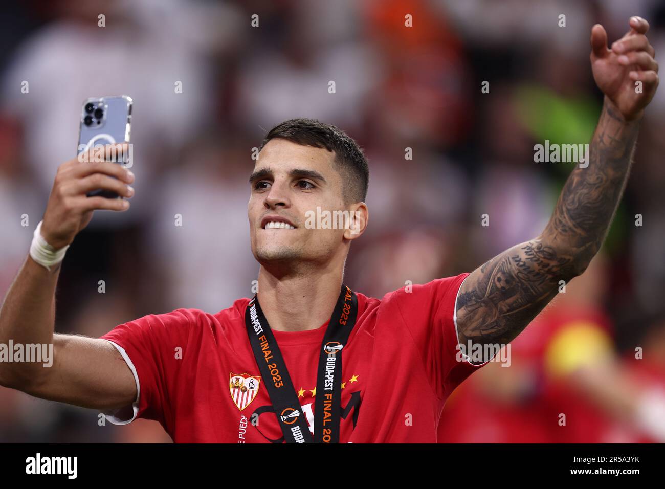 Erik Lamela of Sevilla FC celebrates after the Uefa Europa League final ...