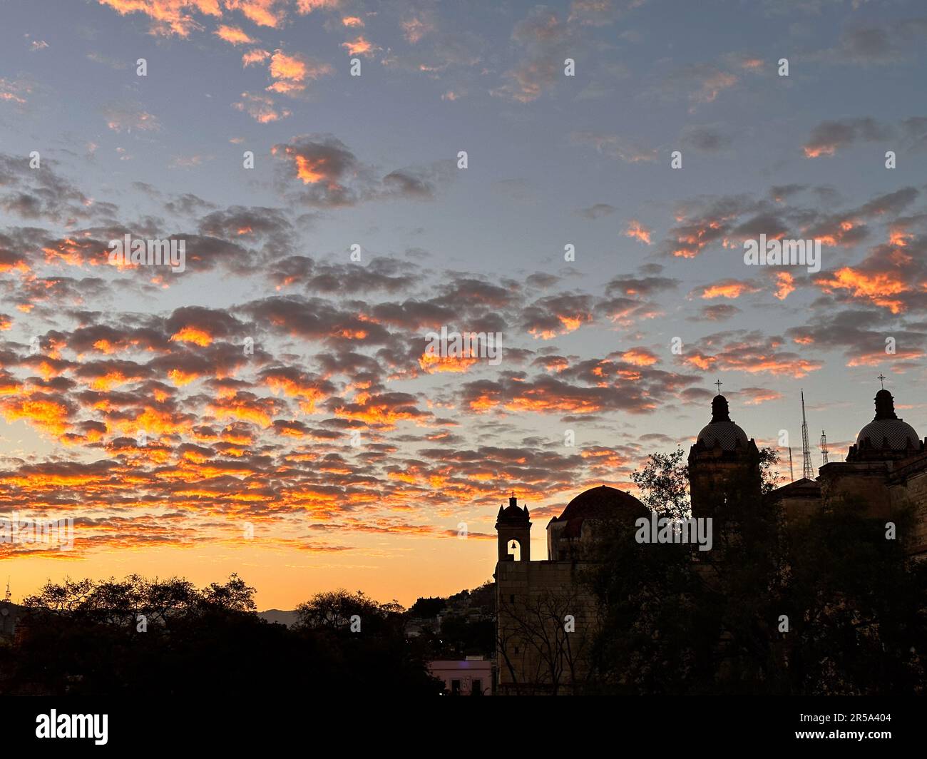 Santo Domingo church in Oaxaca at sunset with pink and orange sky Stock ...