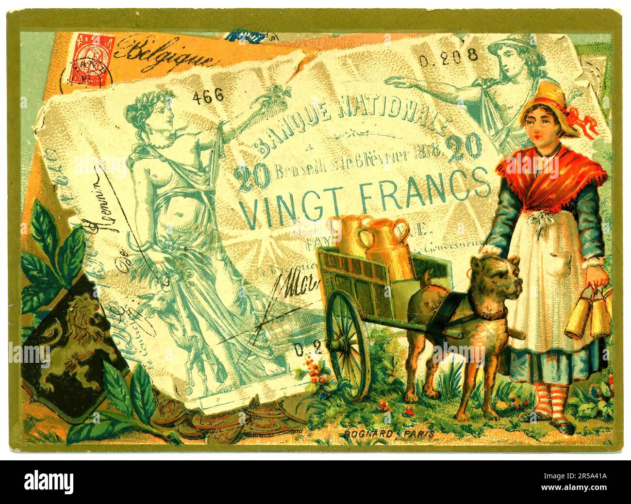 Banknotes, Belgium - Vintage French Tradecard, Belle Epoque Era Stock ...