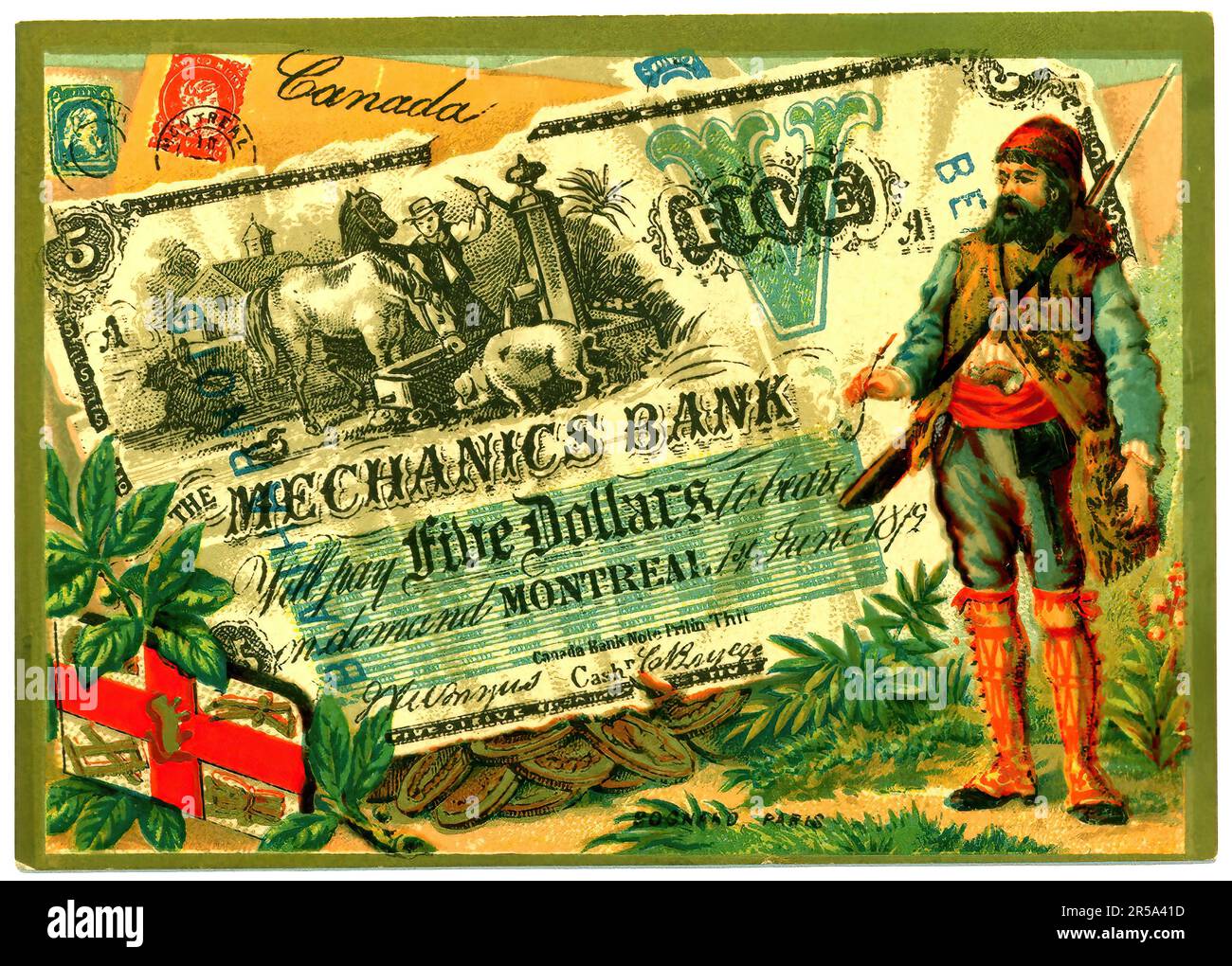 Banknotes, Canada - Vintage French Tradecard, Belle Epoque Era Stock ...