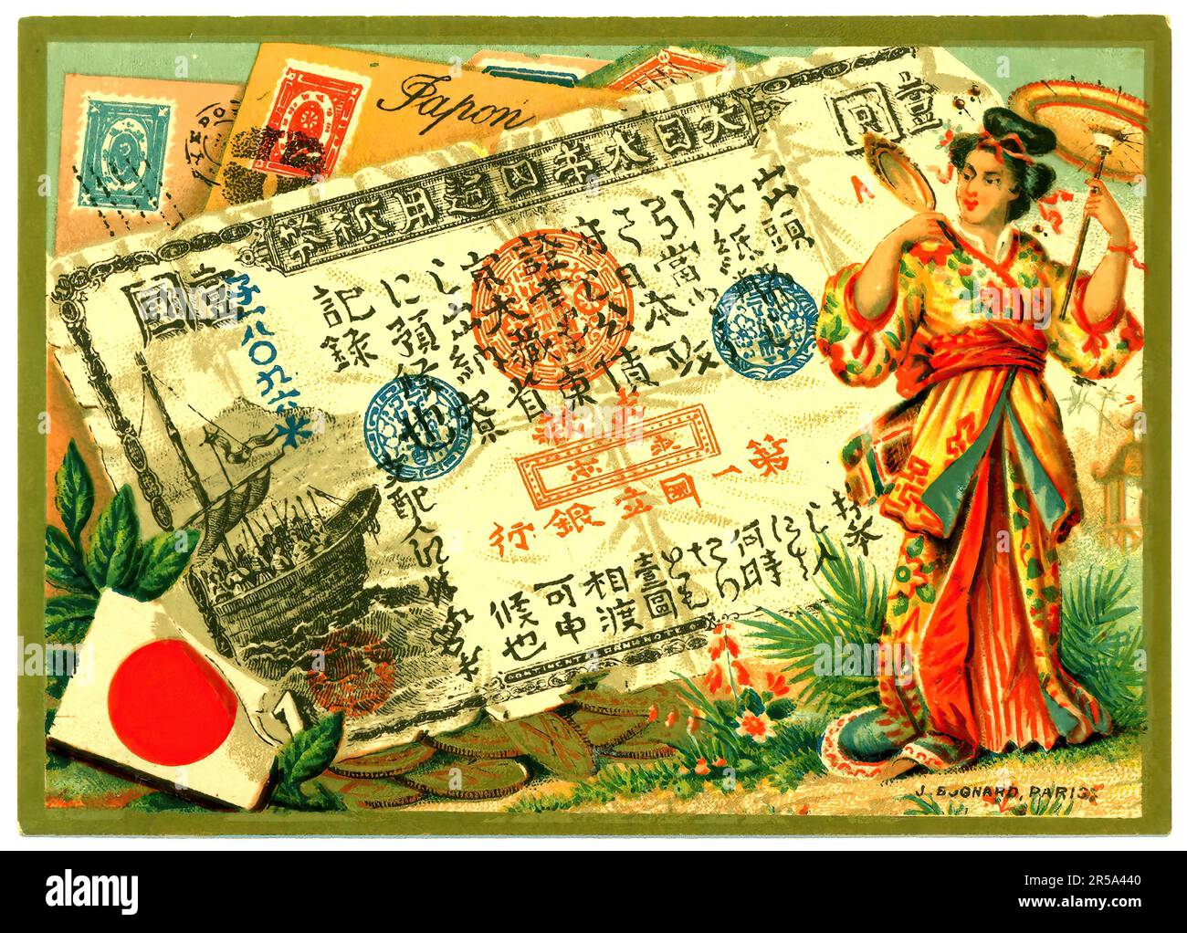 Banknotes, Japan - Vintage French Tradecard, Belle Epoque Era Stock ...