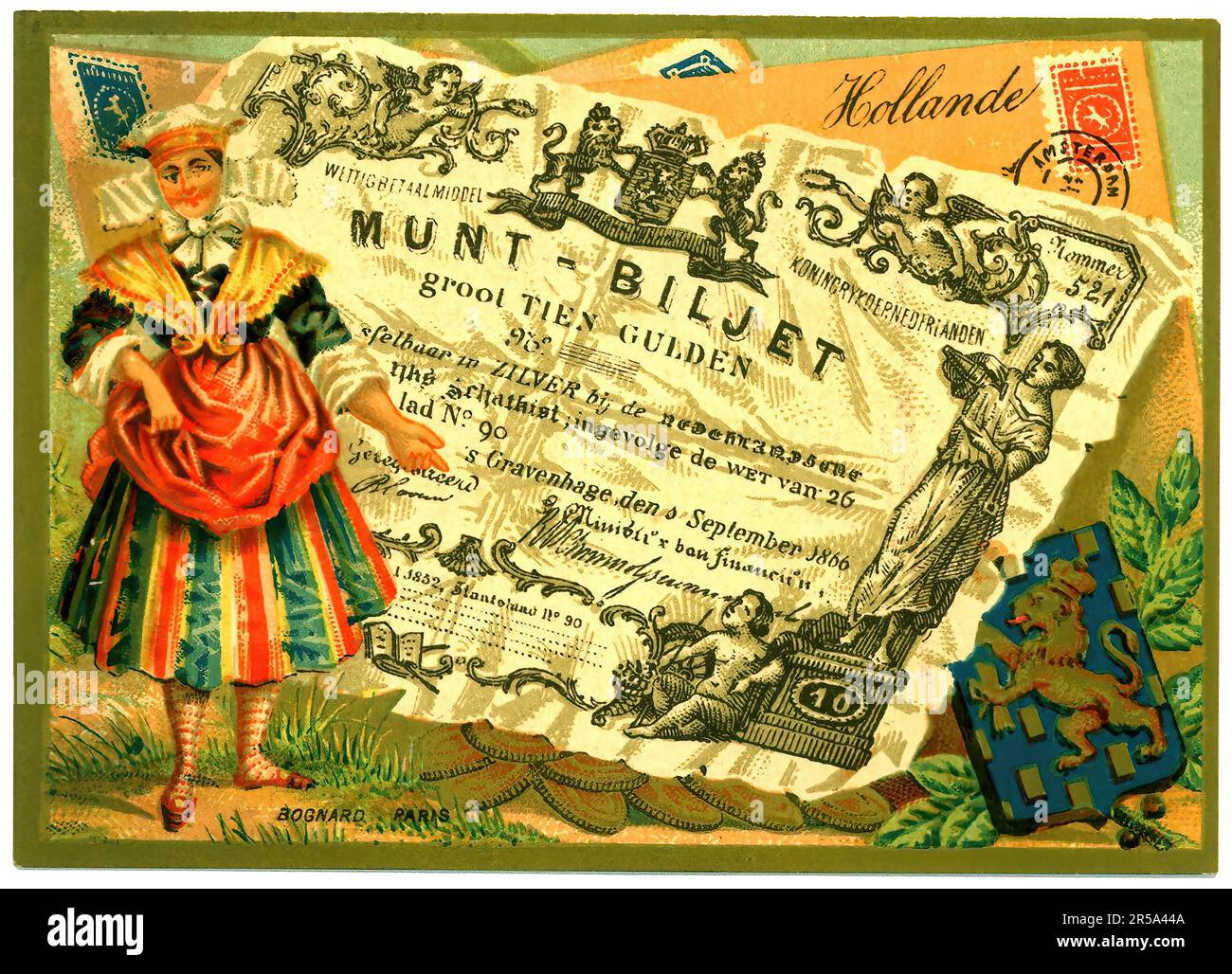 Banknotes, Holland - Vintage French Tradecard, Belle Epoque Era Stock ...