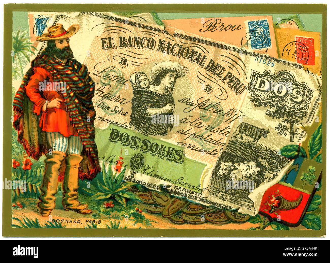 Banknotes, Peru - Vintage French Tradecard, Belle Epoque Era Stock ...
