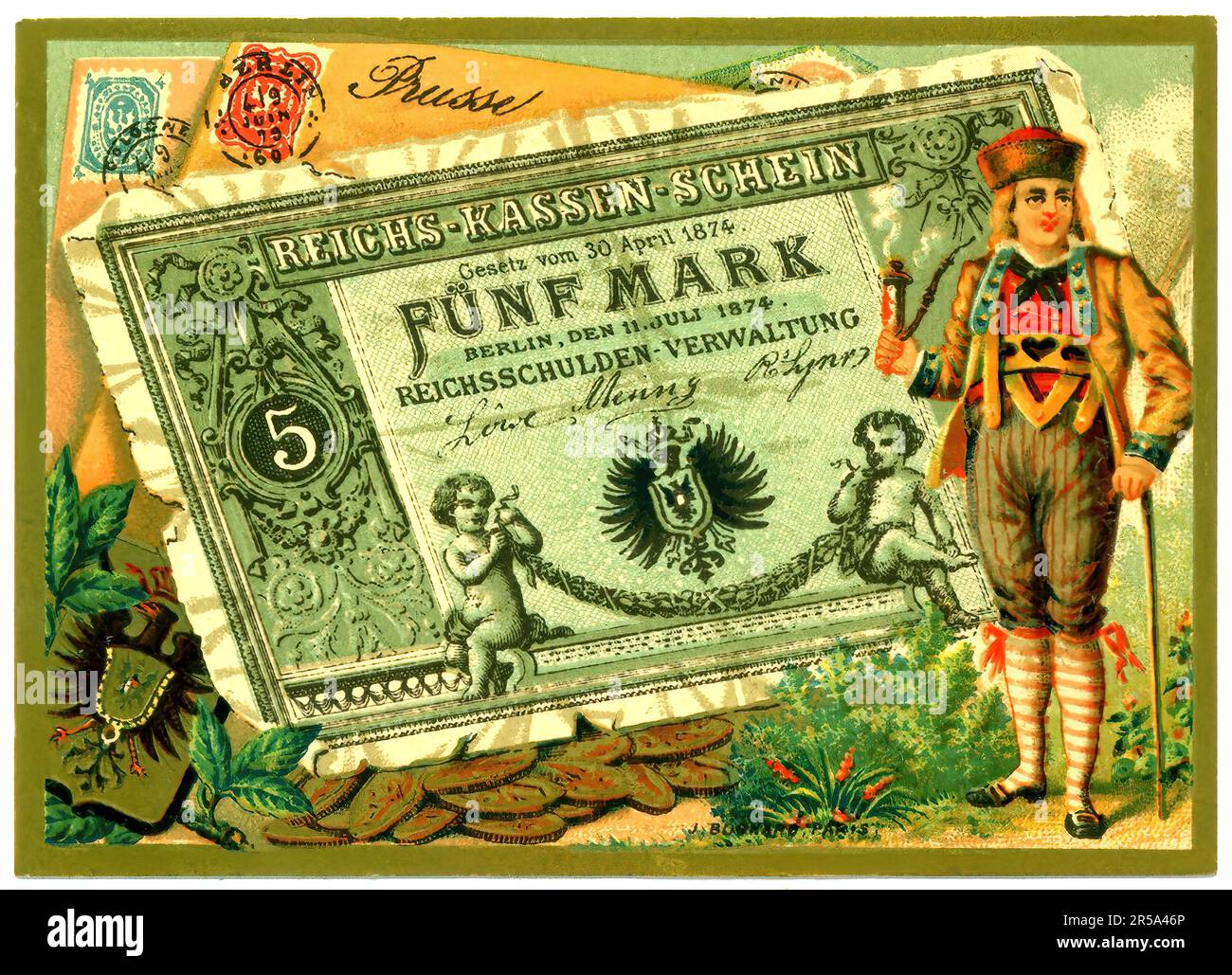 Banknotes, Prussia - Vintage French Tradecard, Belle Epoque Era Stock ...