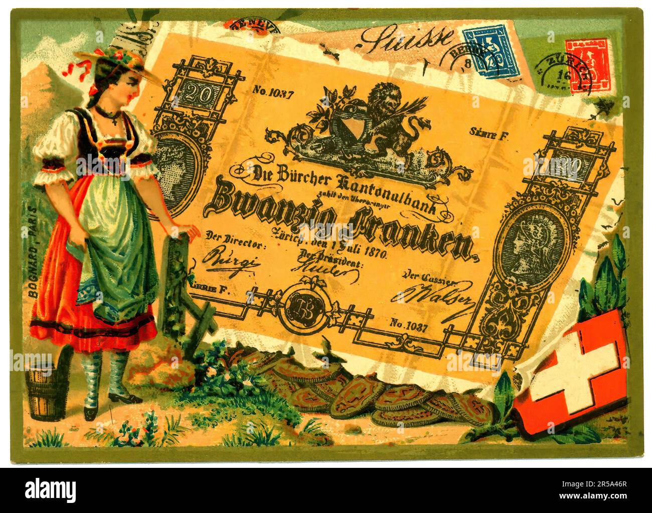 Banknotes, Switzerland - Vintage French Tradecard, Belle Epoque Era ...