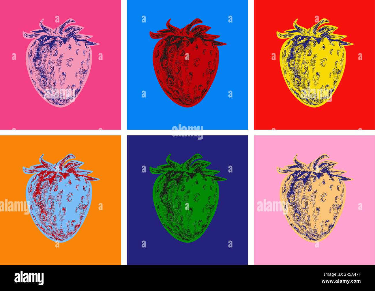 Strawberry Hand Drawn Vector Illustration. Pop Art Style. Modern art ...