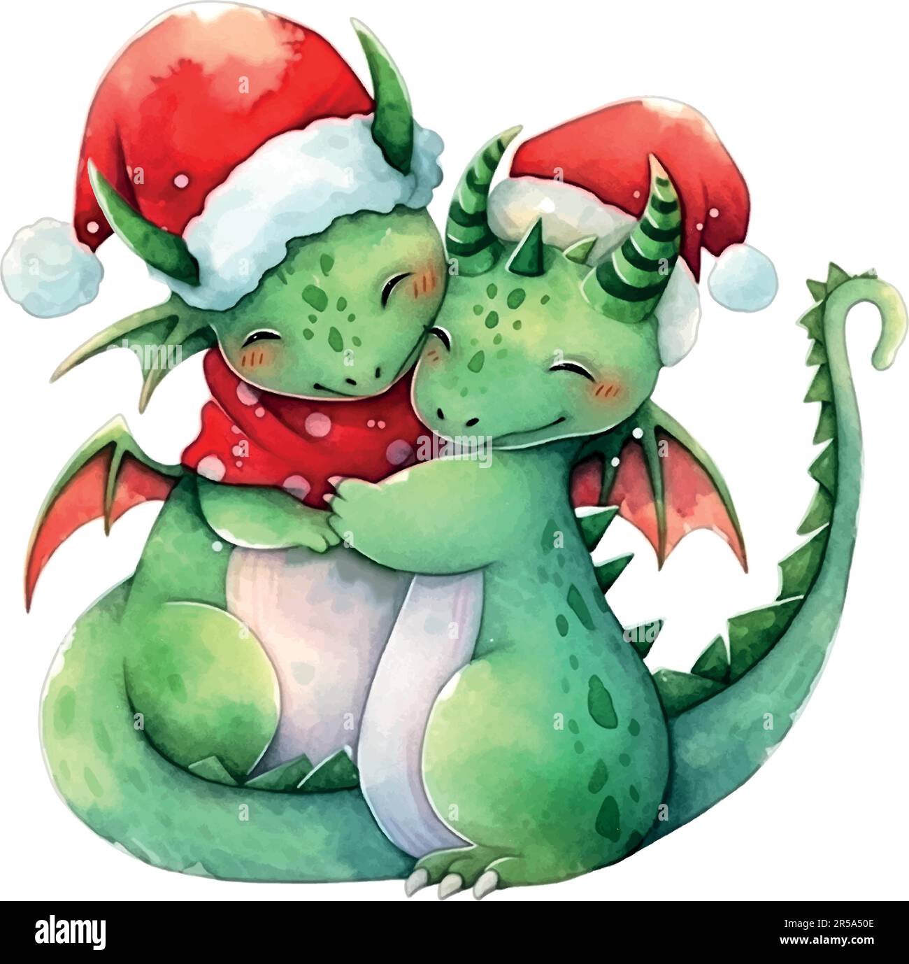 Cartoon pair dragons love watercolor for decoration design. Funny ...