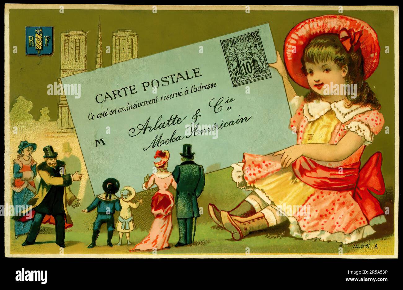Italian - Vintage Arlatte Girls With Postcards, Belle Epoque Era Stock ...